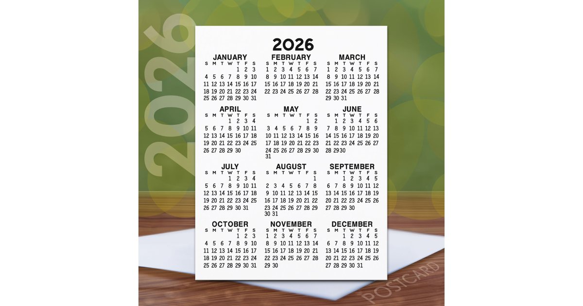 Full Year View Calendar - Basic Minimal Postcard | Zazzle