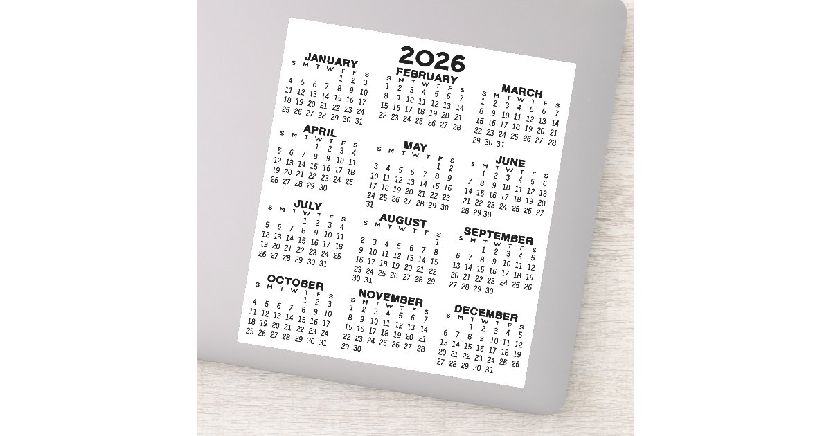 Full Year View Calendar - Basic Minimal Sticker | Zazzle