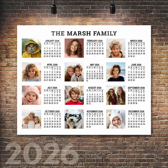 Full Year View Calendar with 12 Photos Poster | Zazzle
