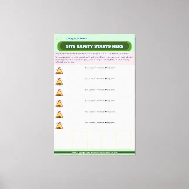 Fully Customizable Construction Site Safety Board Canvas Print | Zazzle