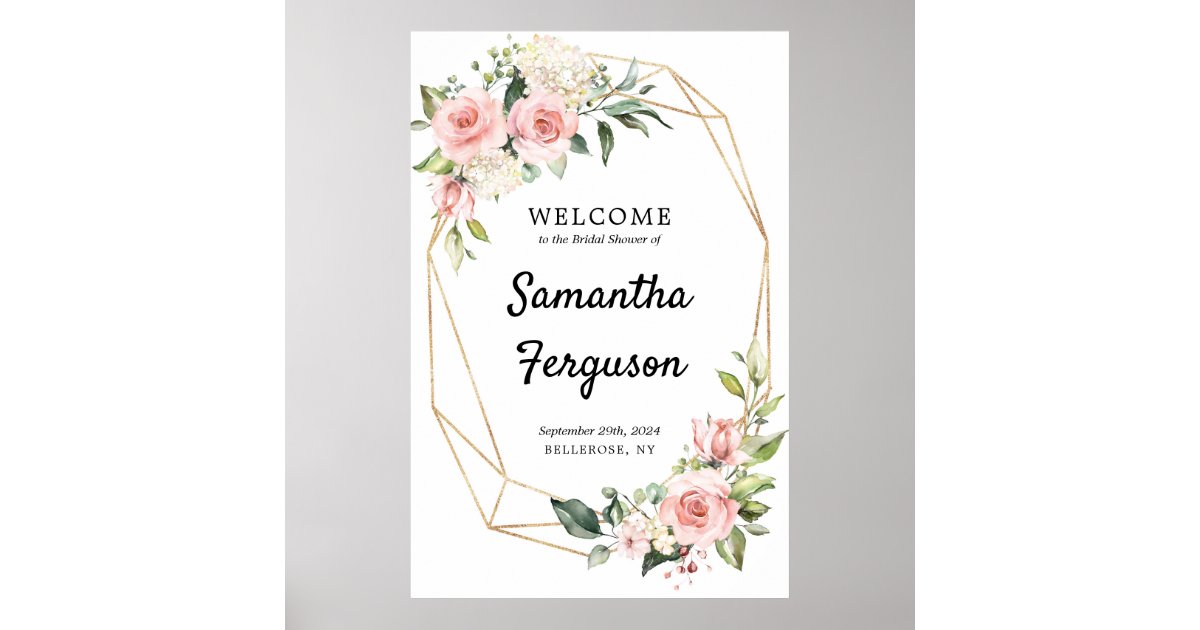 Fully editable blush pink floral gold welcome sign | Zazzle