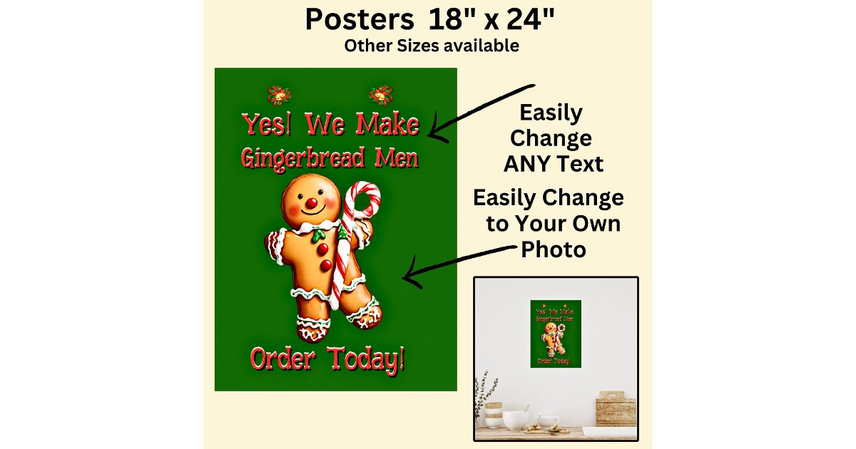 Fully Editable Christmas Gingerbread Men Poster | Zazzle