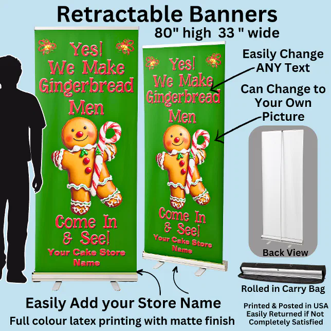 Fully Editable Christmas Gingerbread Men Retractable Banner | Zazzle