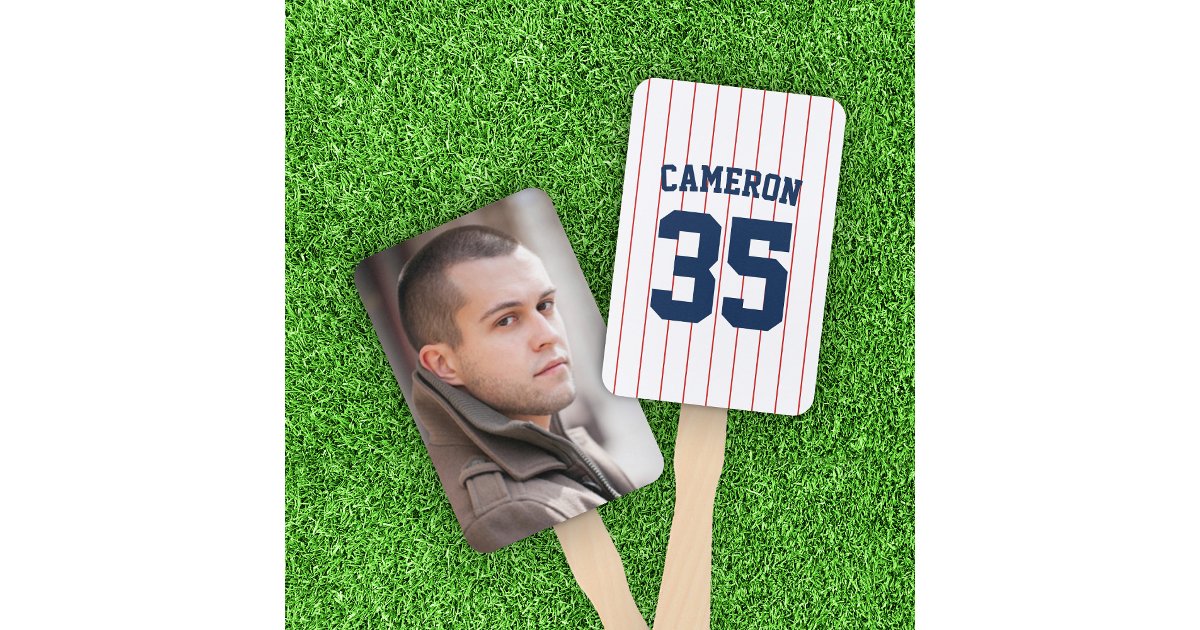 Fully Editable Colors Baseball Jersey Stripes Name Hand Fan | Zazzle