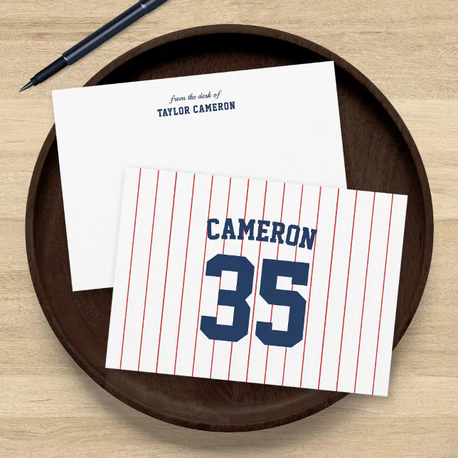 Fully Editable Colors Baseball Jersey Stripes Name Note Card | Zazzle