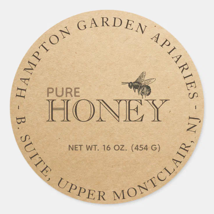 Fully Editable Kraft Beekeeper Honey Bee Label | Zazzle