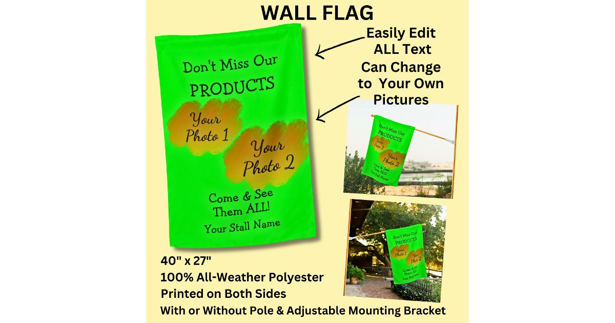 Fully Editable Market Stall Green Bright Wall House Flag | Zazzle
