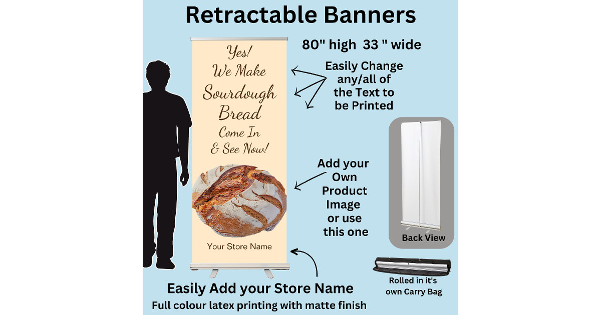 Fully Editable Sourdough Bread for Cake Store Retractable Banner | Zazzle