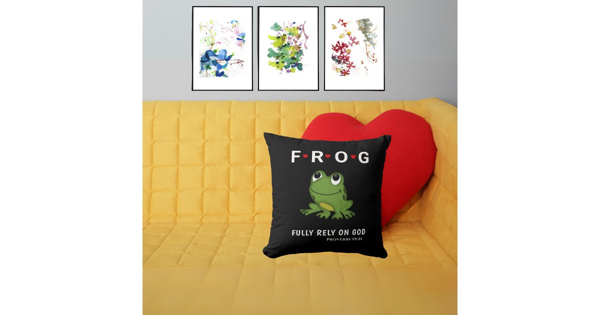 Fully Rely on God Frog Hearts Personalized Throw Pillow | Zazzle