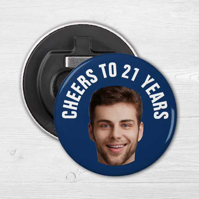 Fun 21st Birthday CUSTOM TEXT Photo Navy Bottle Opener | Zazzle