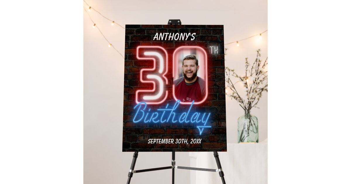 Fun 30th Birthday Retro Neon Sign Custom Photo | Zazzle