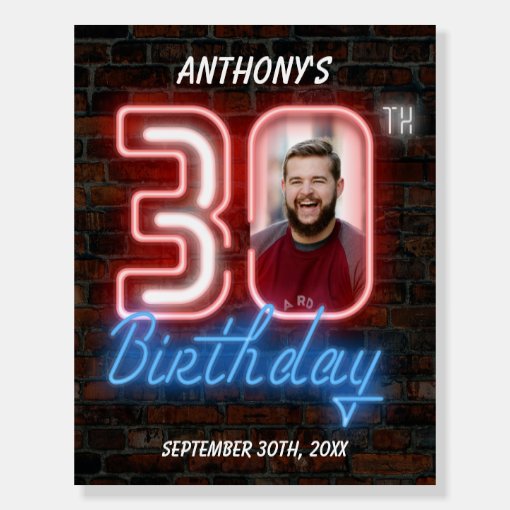 Fun 30th Birthday Retro Neon Sign Custom Photo | Zazzle