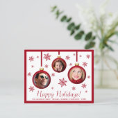 Fun 3 Photo Collage Red Bauble Ornament Holiday Card | Zazzle