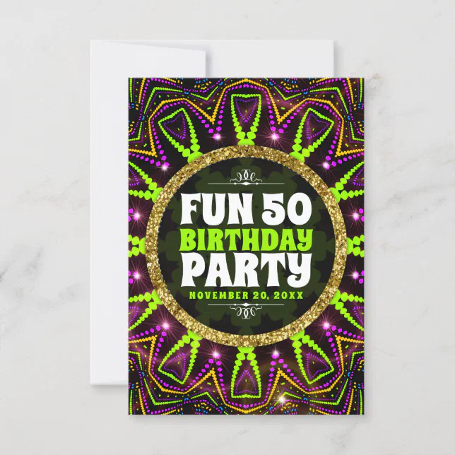 Fun 50th Birthday | Energy Glow|Groovy Rave Party Invitation | Zazzle