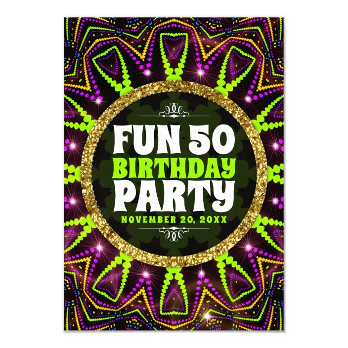 Fun 50th Birthday | Energy Glow|Groovy Rave Party Invitation | Zazzle.com