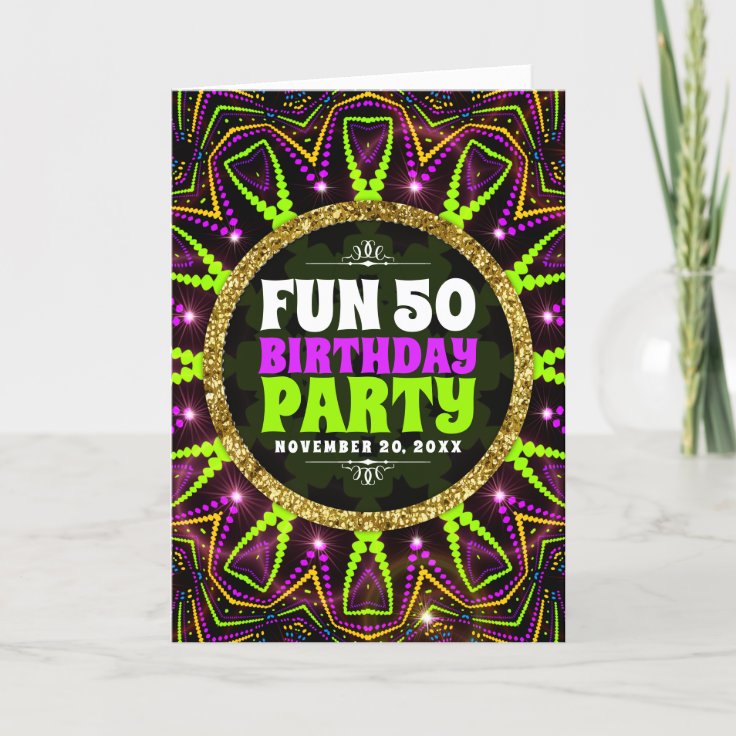 Fun 50th Birthday | Groovy Energy Rave Party Invitation | Zazzle