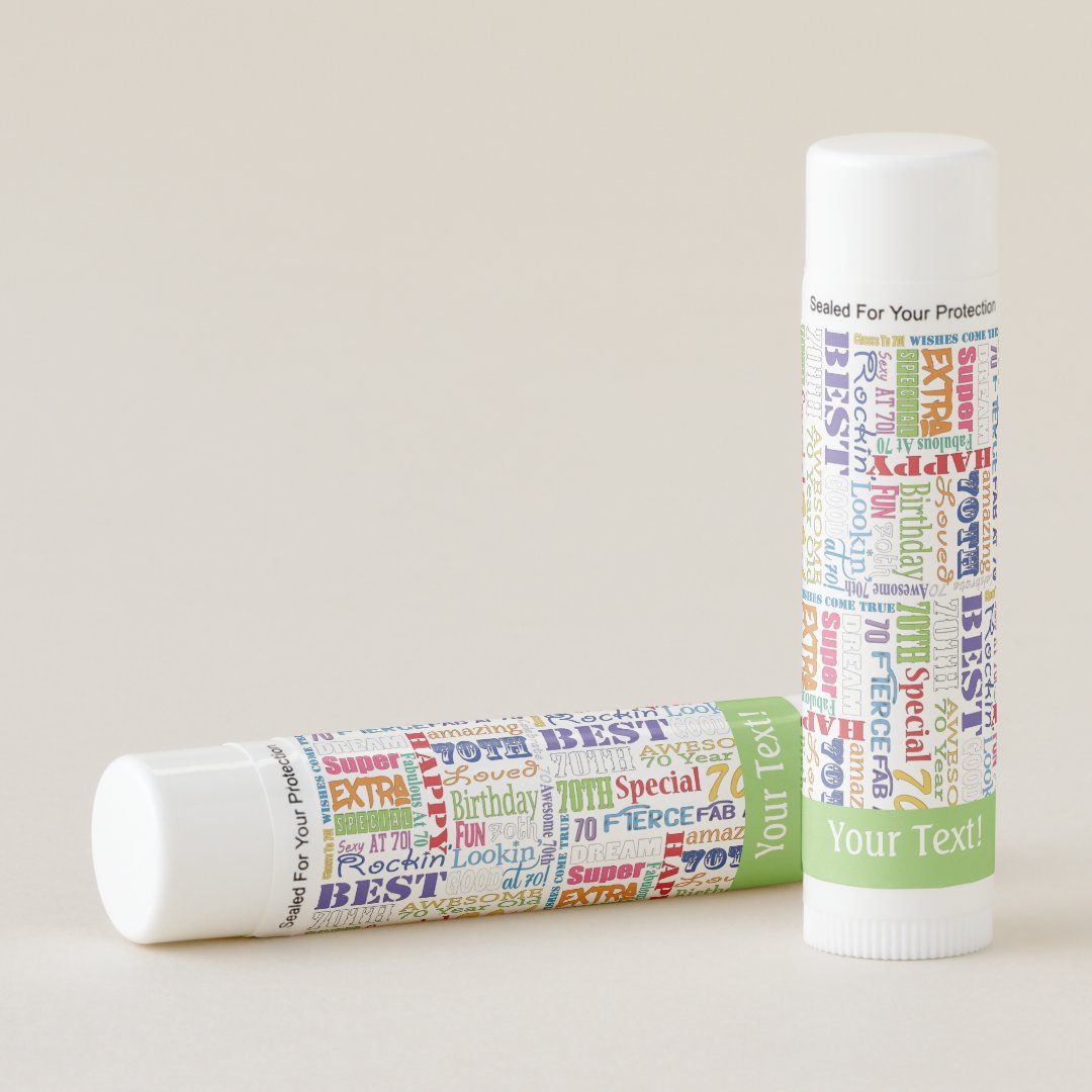 Fun 70th Birthday Party Personalized Monogram Lip Balm | Zazzle