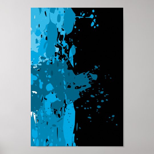 Fun Abstract Blue & Black Paint Splatter Poster | Zazzle.com