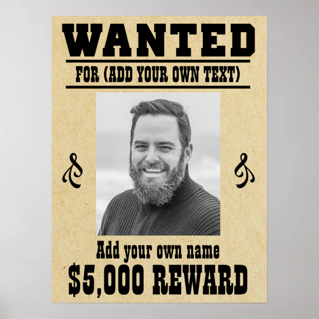 Fun ADD YOUR FACE, TEXT cowboy wanted poster, Poster | Zazzle