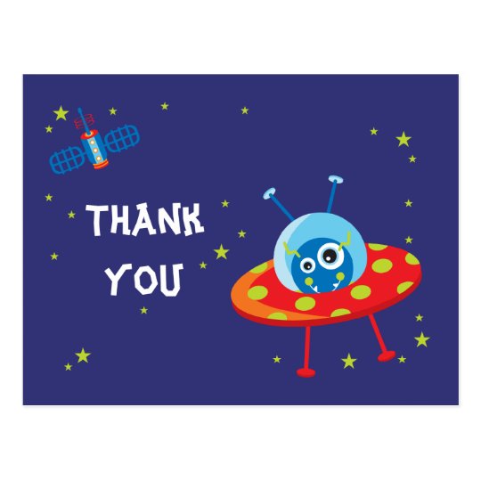 Fun alien ufo spaceship boys thank you postcard | Zazzle.com