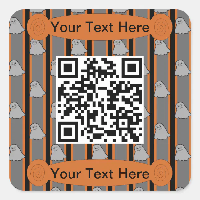 Fun and Fancy Halloween Ghost QR Code Square Sticker | Zazzle