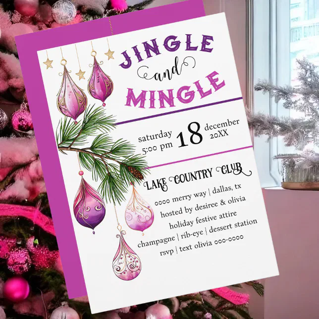 Fun and Festive Jingle and Mingle Pink Party Invitation | Zazzle