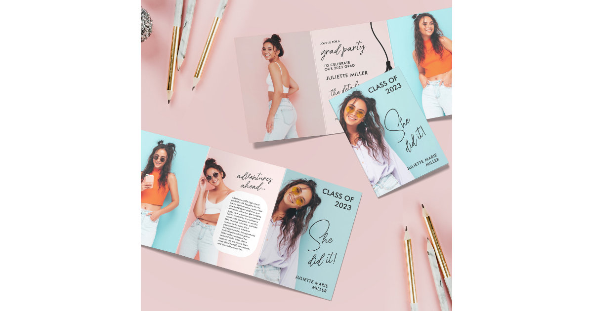 Fun and Modern Graduation Tri-Fold Invitation | Zazzle