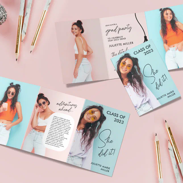 Fun and Modern Graduation Tri-Fold Invitation | Zazzle