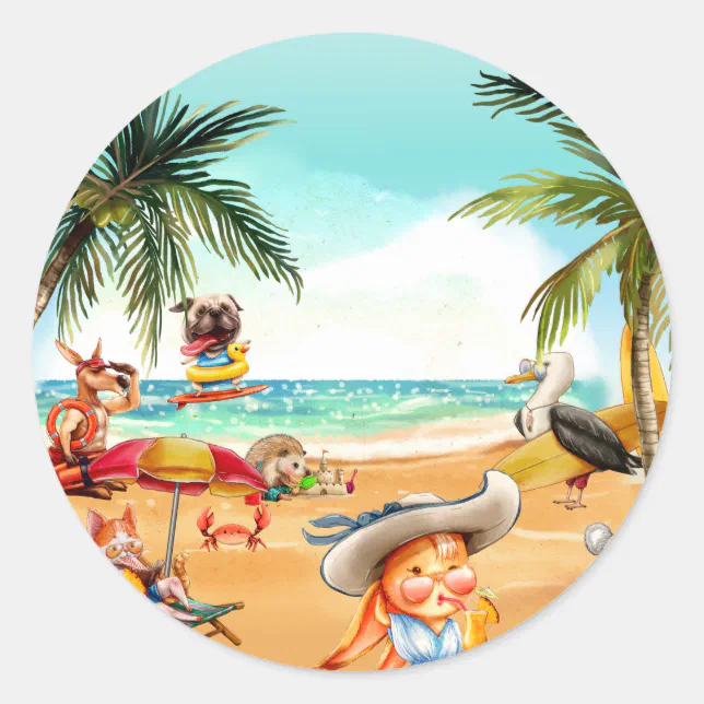 Fun at the Beach Classic Round Sticker | Zazzle