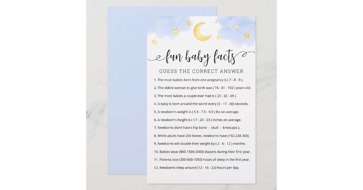 Fun Baby Facts Game with Answers Baby Shower party | Zazzle