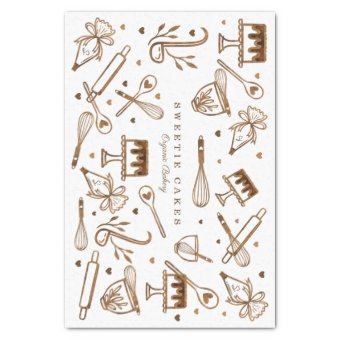 Fun Baking Cooking Utensils Woodgrain Cake Bakery Tissue Paper | Zazzle