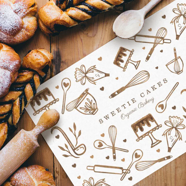 Fun Baking Cooking Utensils Woodgrain Cake Bakery Tissue Paper | Zazzle
