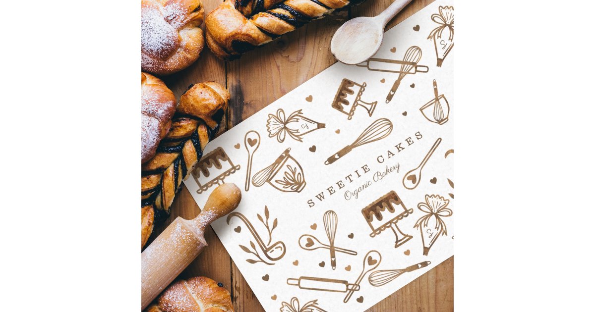 Fun Baking Cooking Utensils Woodgrain Cake Bakery Tissue Paper | Zazzle