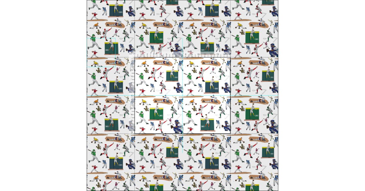 Fun Baseball Players Illustrations Pattern Fabric | Zazzle