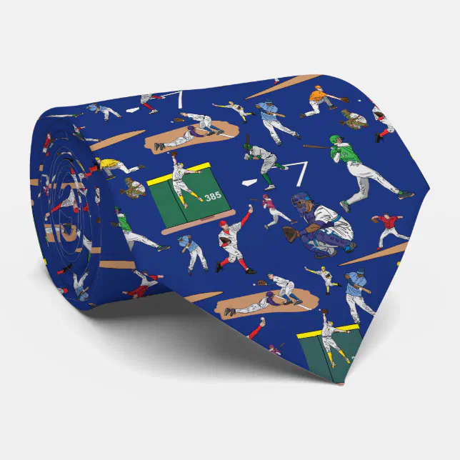 Fun Baseball Players Illustrations Pattern Neck Tie | Zazzle