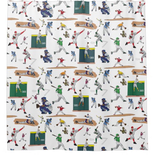 Fun Baseball Players Illustrations Pattern Shower Curtain | Zazzle