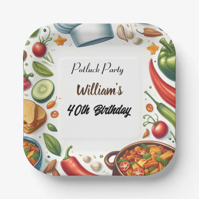 Fun Bbq Taco Chef Soup Potluck Party 40th Birthday Paper Plates | Zazzle