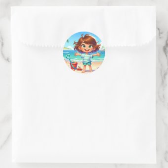 Fun beach kid scene classic round sticker | Zazzle