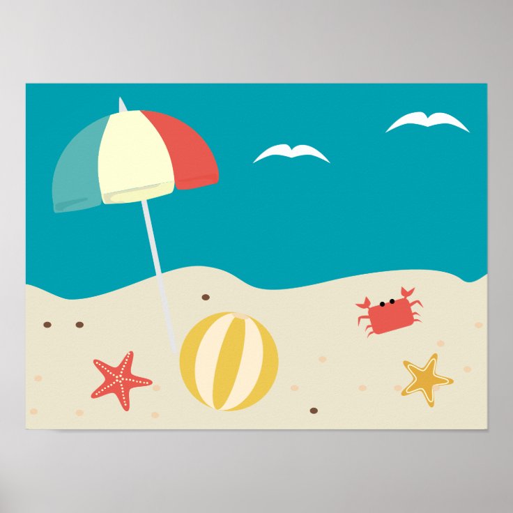 Fun Beach Scene for Kid's Room Poster | Zazzle