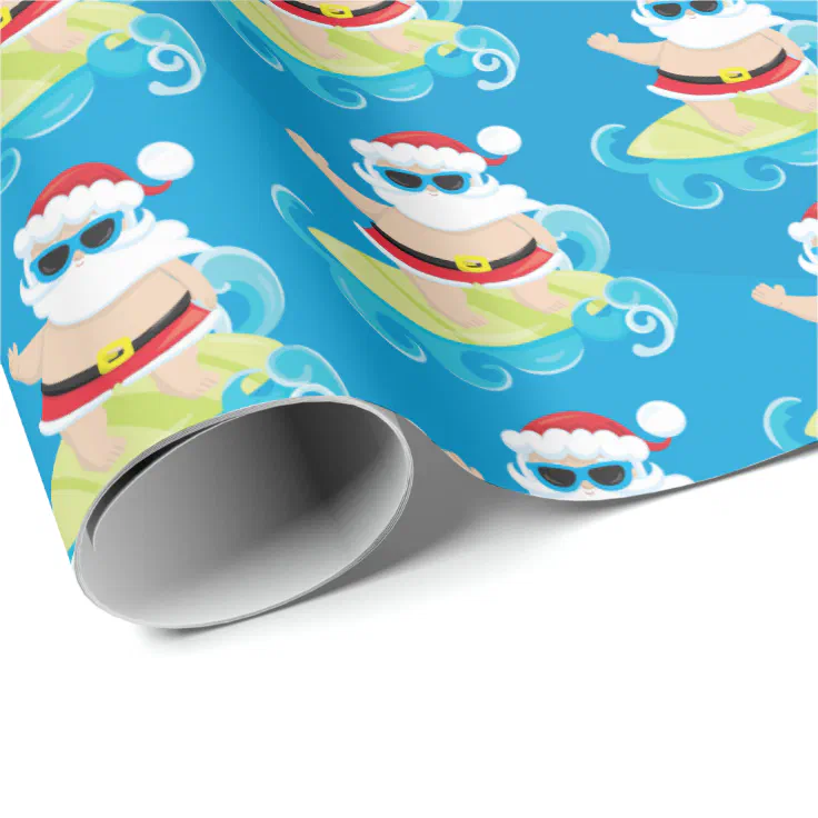 Fun beach surfing Christmas Santa wrap party Wrapping Paper | Zazzle