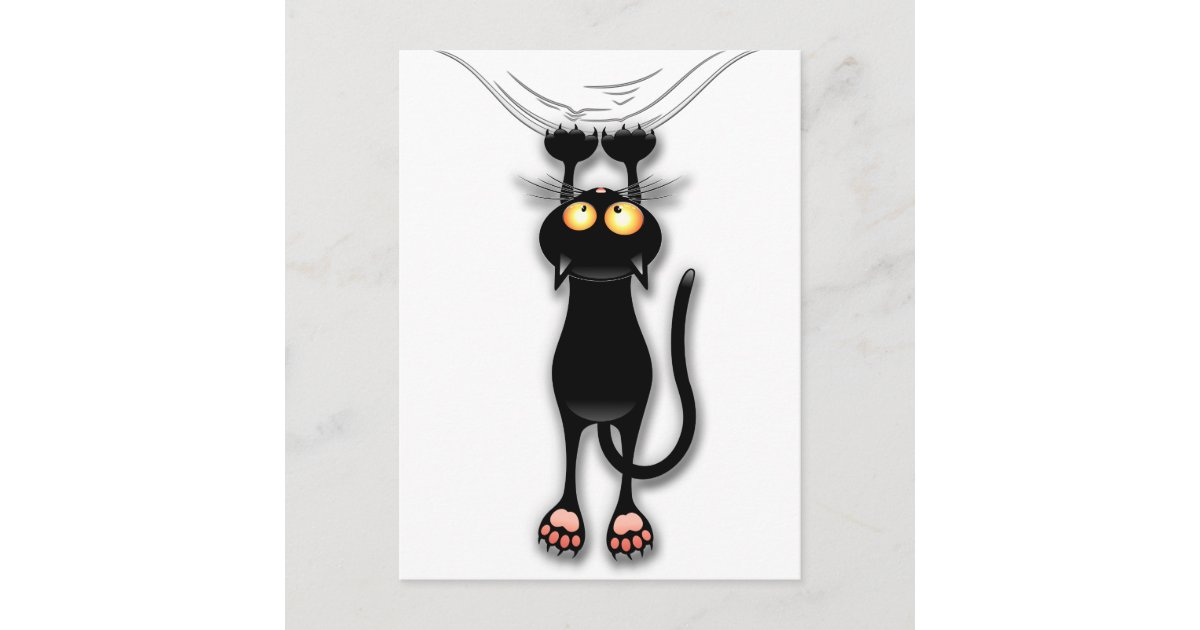 Fun Black Cat Falling Down Postcard | Zazzle