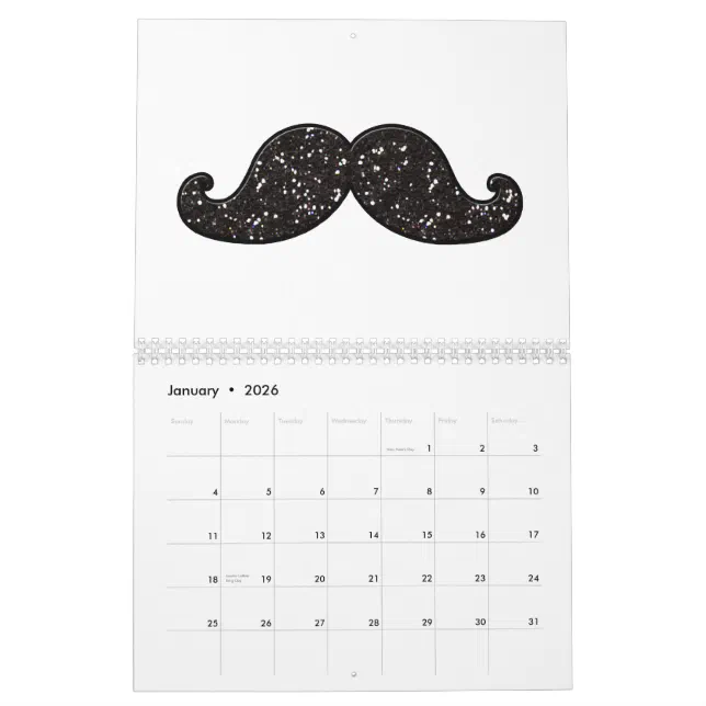 FUN BLACK GLITTER MUSTACHE CALENDAR | Zazzle