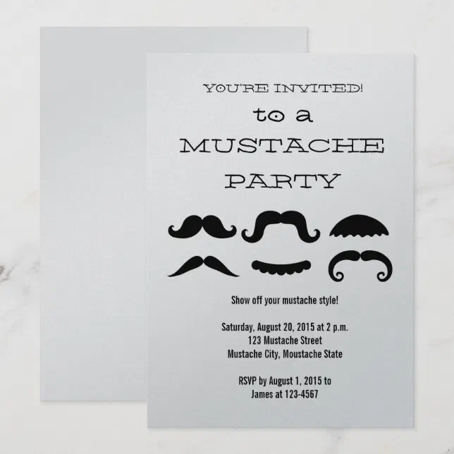 Fun Black Mustache Party Invitation | Zazzle