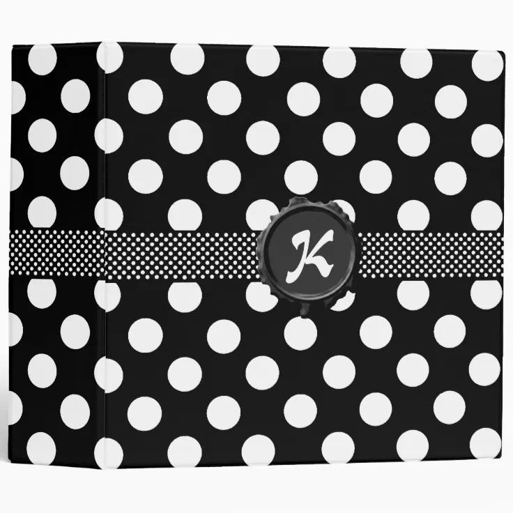 Fun Black & White Polka Dot Monogram Binder | Zazzle