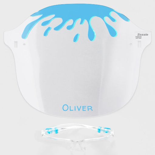 Fun Blue Color Splash Name Face Shield | Zazzle