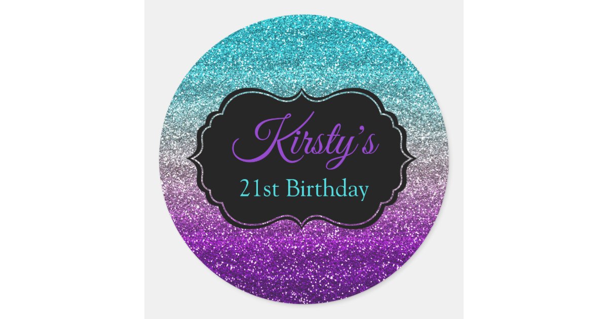 Fun Blue Gray Purple Glitter Sparkle Birthday Classic Round Sticker ...