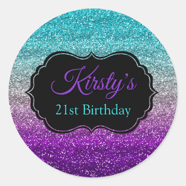Fun Blue Gray Purple Glitter Sparkle Birthday Classic Round Sticker ...