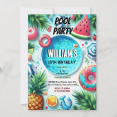 fun boy water blue Cool Pool Party 13th Birthday Invitation | Zazzle