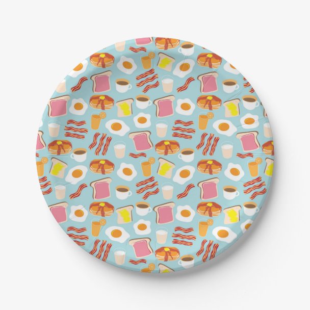 Fun Breakfast Food Illustrations Pattern Fabric | Zazzle