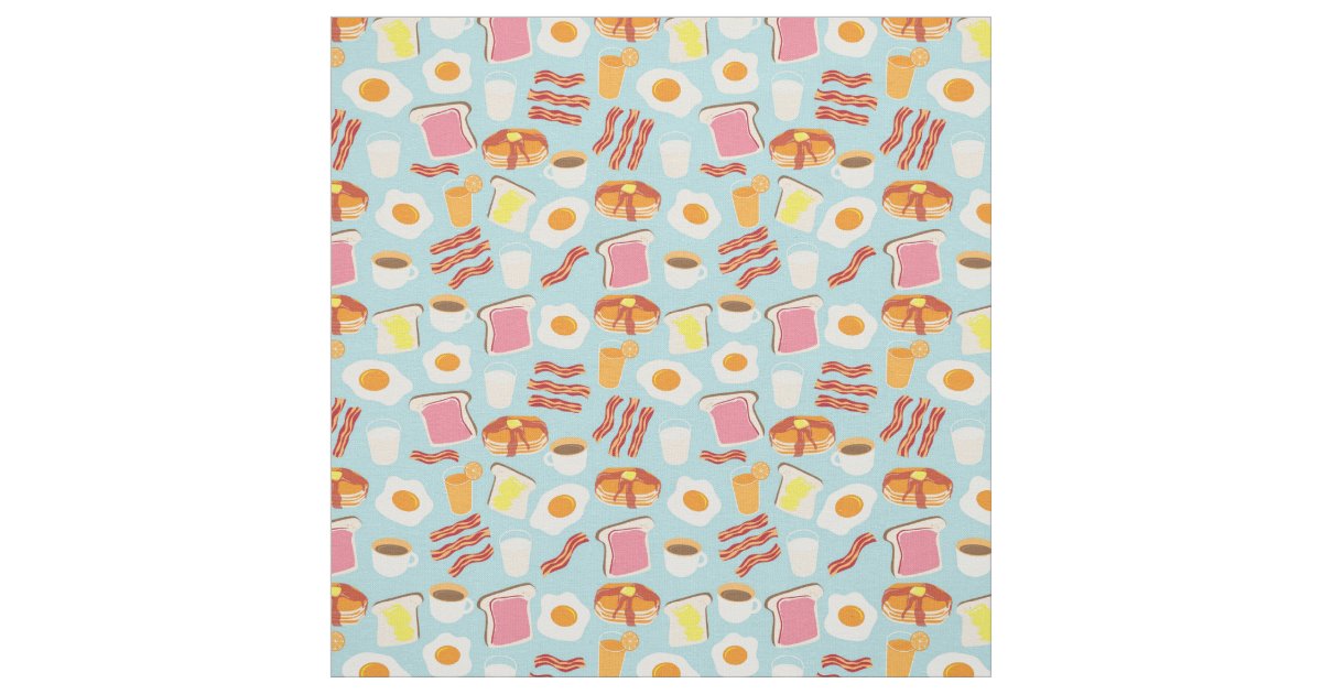 Fun Breakfast Food Illustrations Pattern Fabric | Zazzle